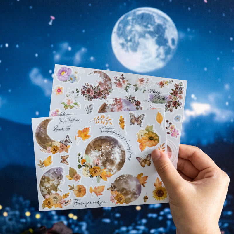 Flower and Moon Phrase Theme DIY Rub-on Transfer Sticker 2 Sheets for ...