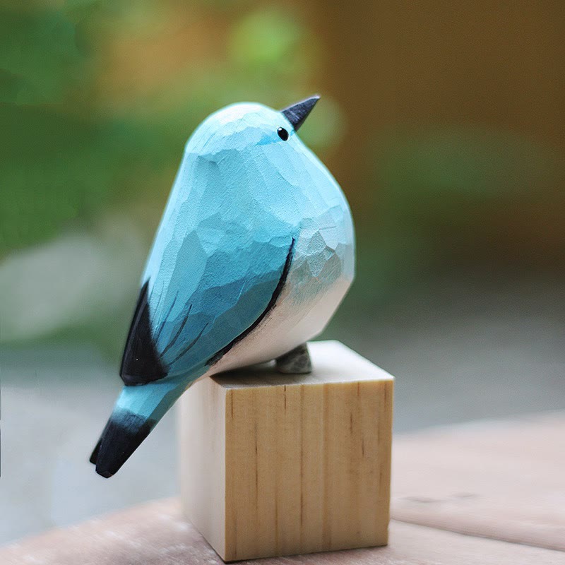 Wooden Bird Figurine Bluebird Statue Animal Ornament Handmade Simulati ...